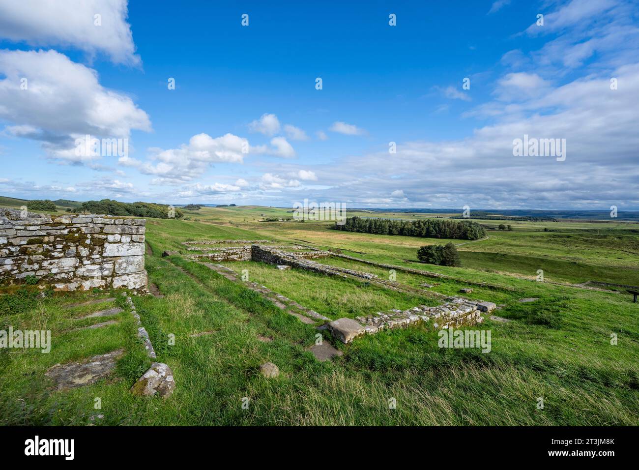 Building remains, foundation walls of a Roman fort on Hadrian's Wall ...