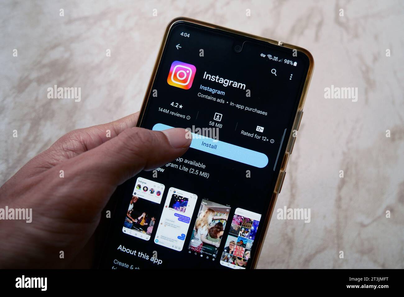 Install the Instagram application on an Android phone. Smartphone ...