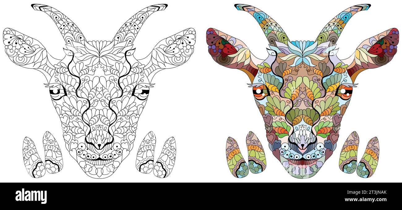 Head of goat zentangle styled with hooves for coloring, for t-shirt ...