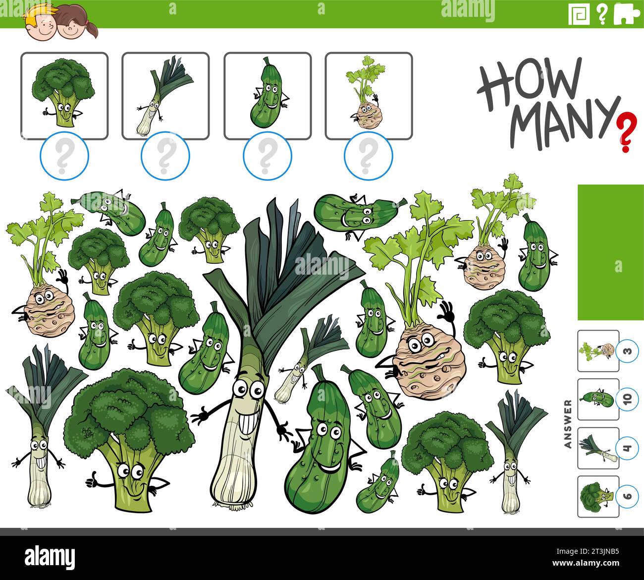 Cartoon illustration of educational counting activity with comic ...