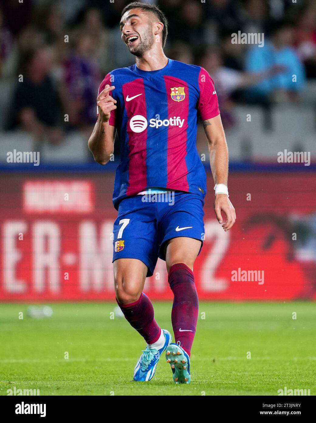 Barcelona, Spain. 25th Oct, 2023. Ferran Torres of FC Barcelona reacts ...