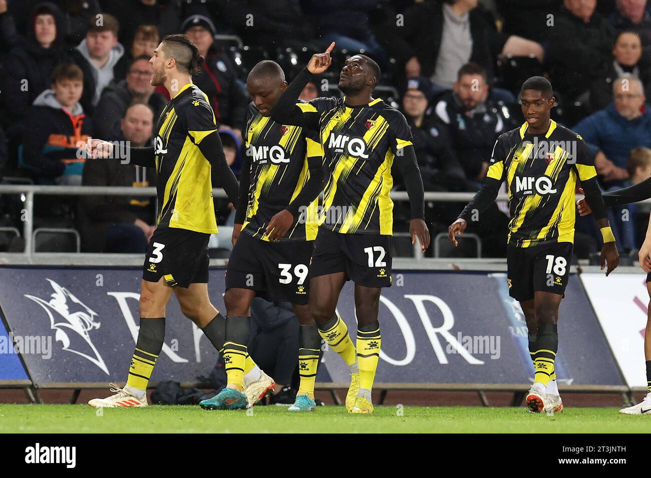 Swansea, UK. 24th Oct, 2023. Ken Sema of Watford (12) celebrates after ...
