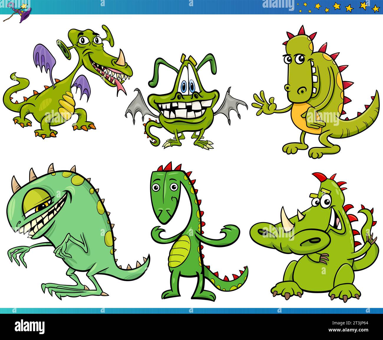 Cartoon illustrations of funny dragons fantasy animal characters set ...