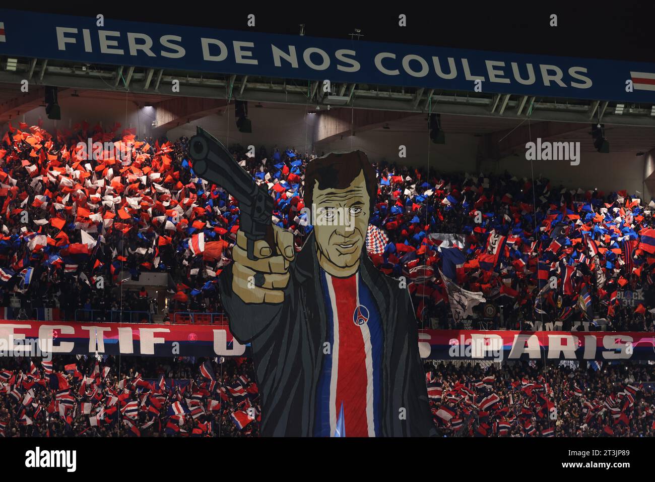 Paris, France. 25th Oct, 2023. PSG fans reveal a tiff and put on a ...