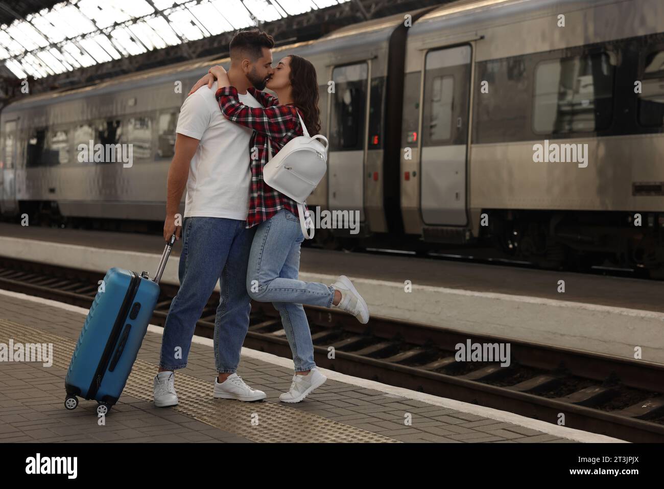 Long Distance Relationship Beautiful Couple Kissing On Platform Of