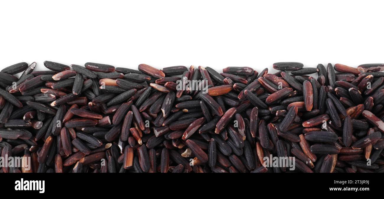 Raw black rice isolated on white, top view Stock Photo - Alamy