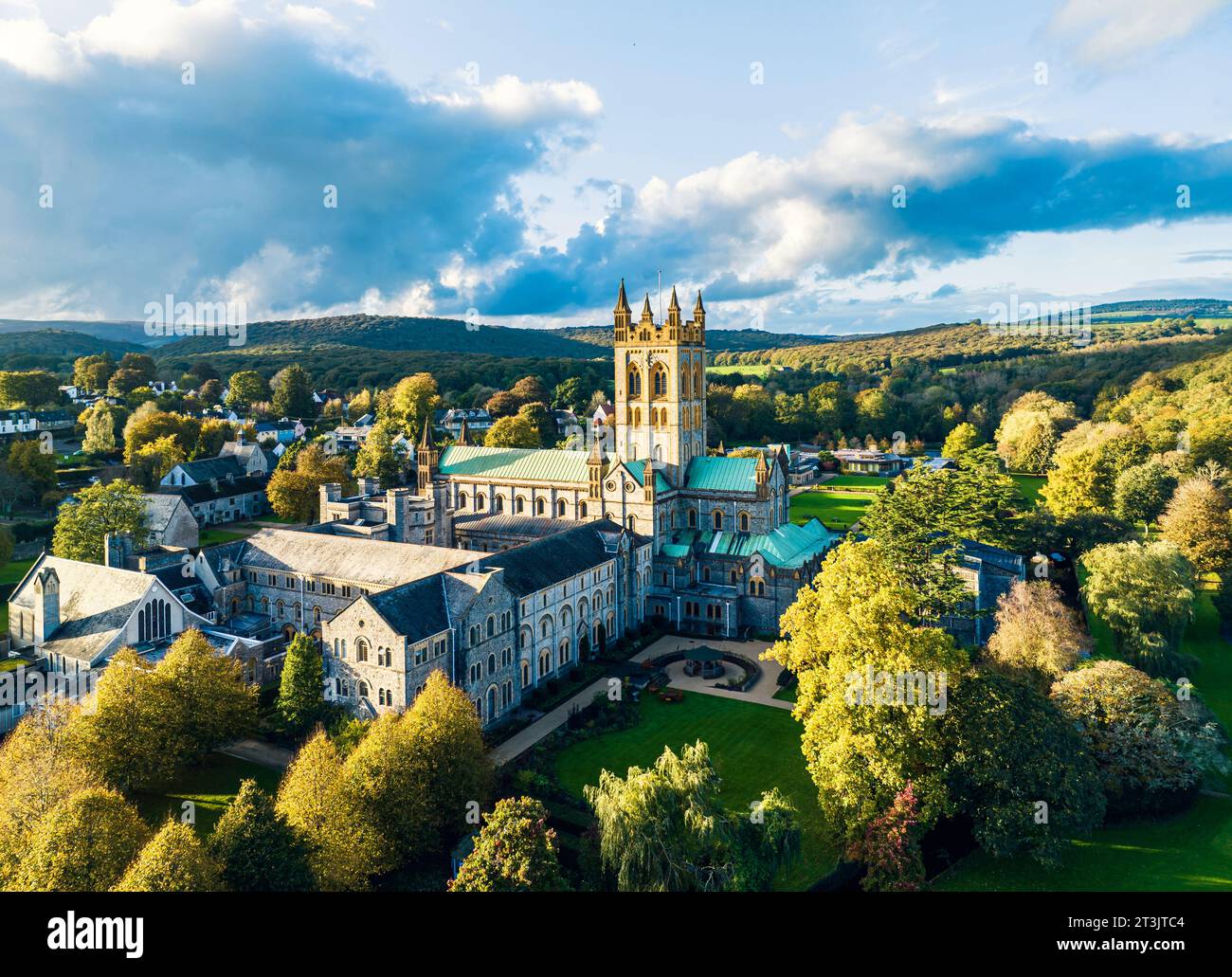 Buckfast Abbey from a drone, Buckfast, Totnes, Devon, England Stock ...