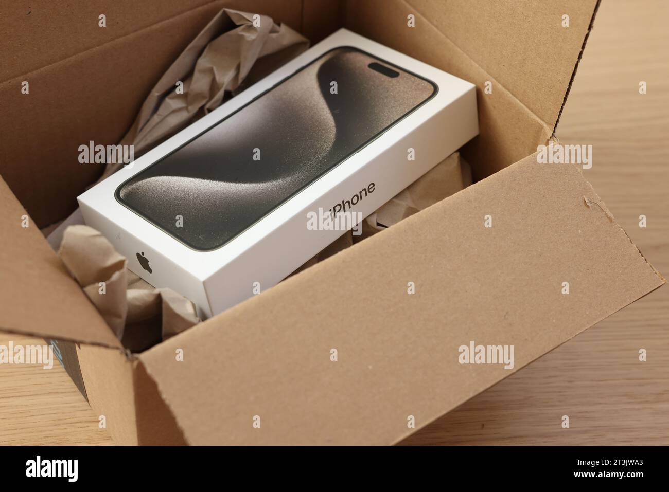 Leiden, Netherlands - October 6, 2023: New iPhone 15 Pro Max and ...