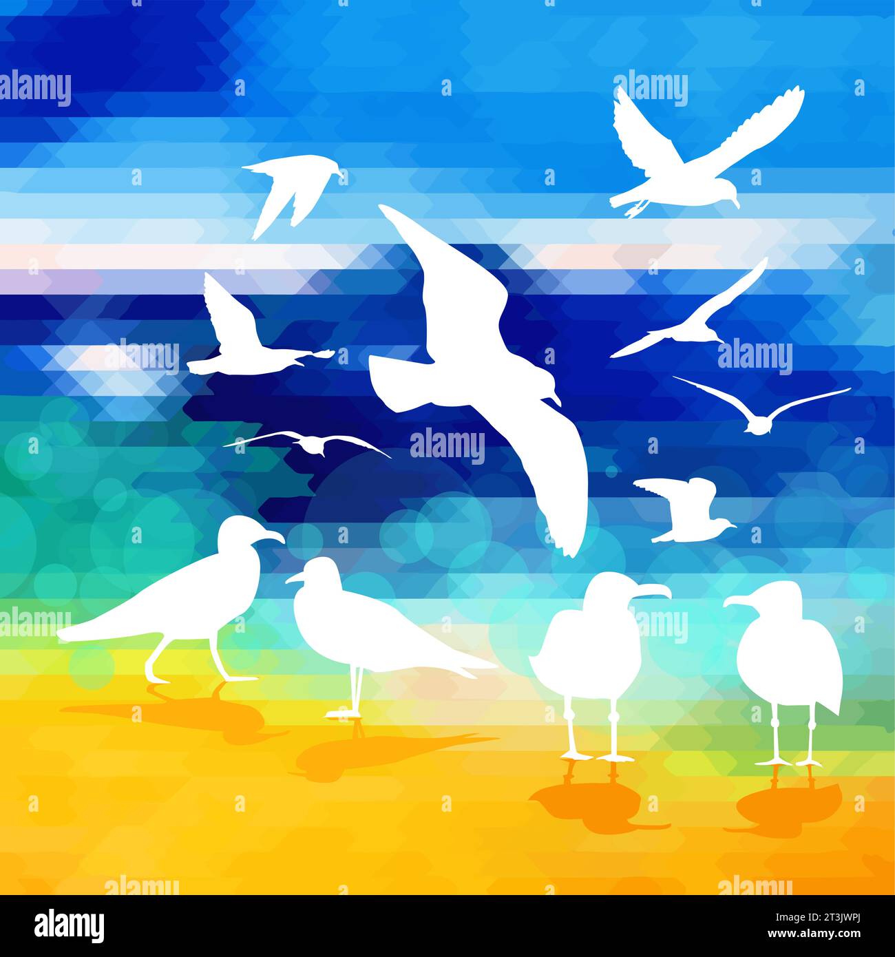 Abstraction of seagulls and sea. hand drawing. Not AI, Illustrat3 ...