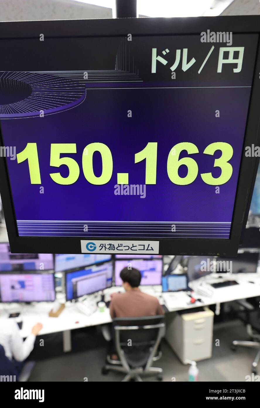A monitor shows the exchange rate of the Japanese yen against the U.S ...