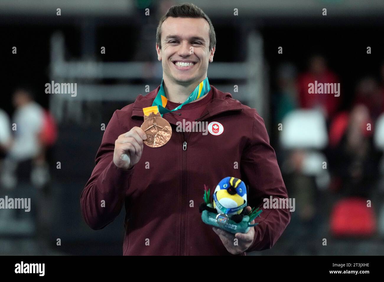 Canada's Rene Cournoyer holds his men's gymnastics horizontal bar ...