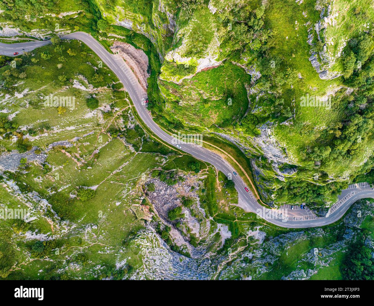 Top Down over Cliff Road in Cheddar Gorge and Caves, Cheddar Gorge ...