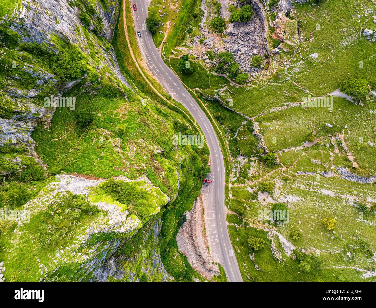 Top Down over Cliff Road in Cheddar Gorge and Caves, Cheddar Gorge ...