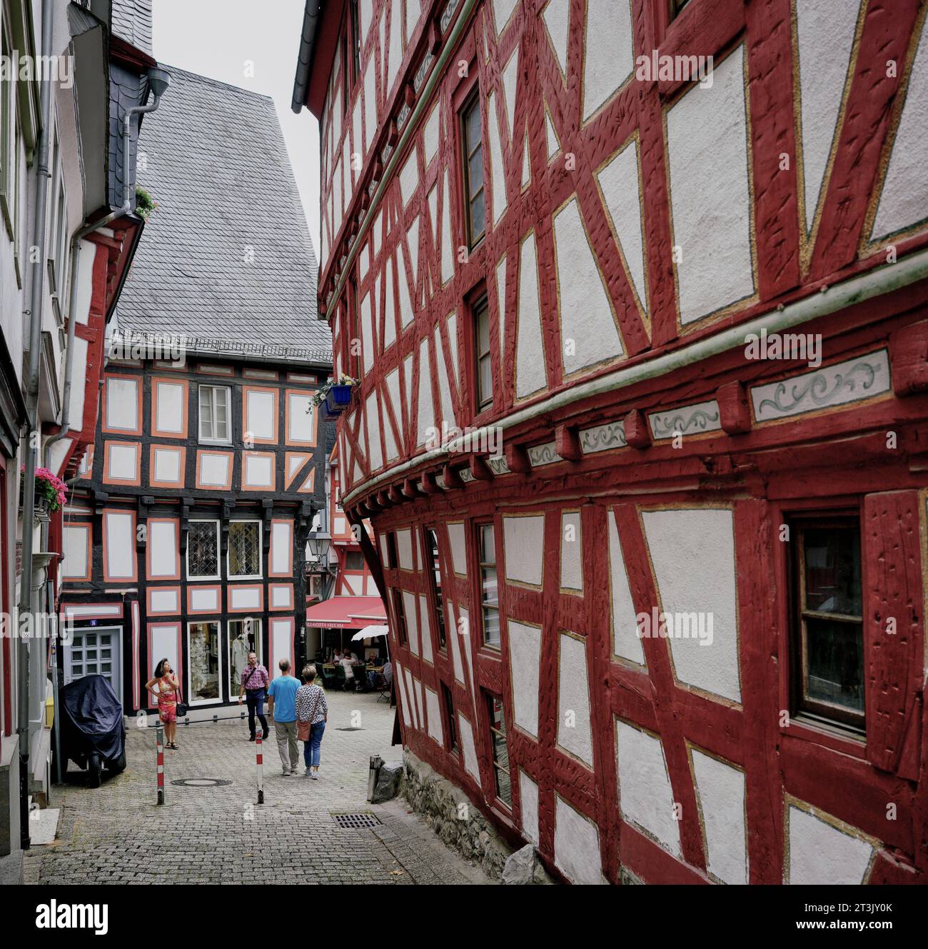 Narrow lanes and crooked half-timbered homes in Limburg, Germany are ...