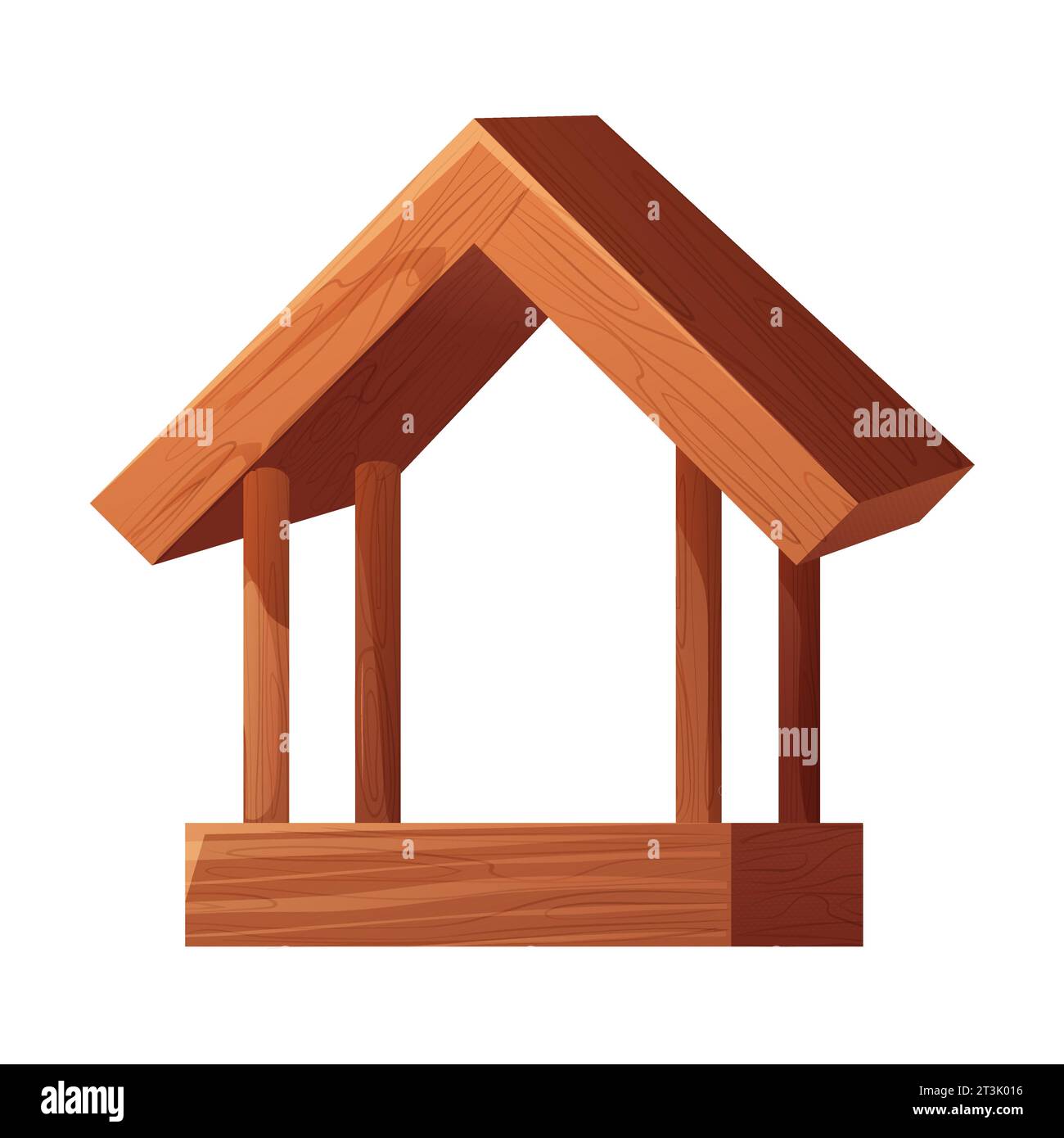Wooden bird feeder with roof and seeds inside in cartoon style isolated ...
