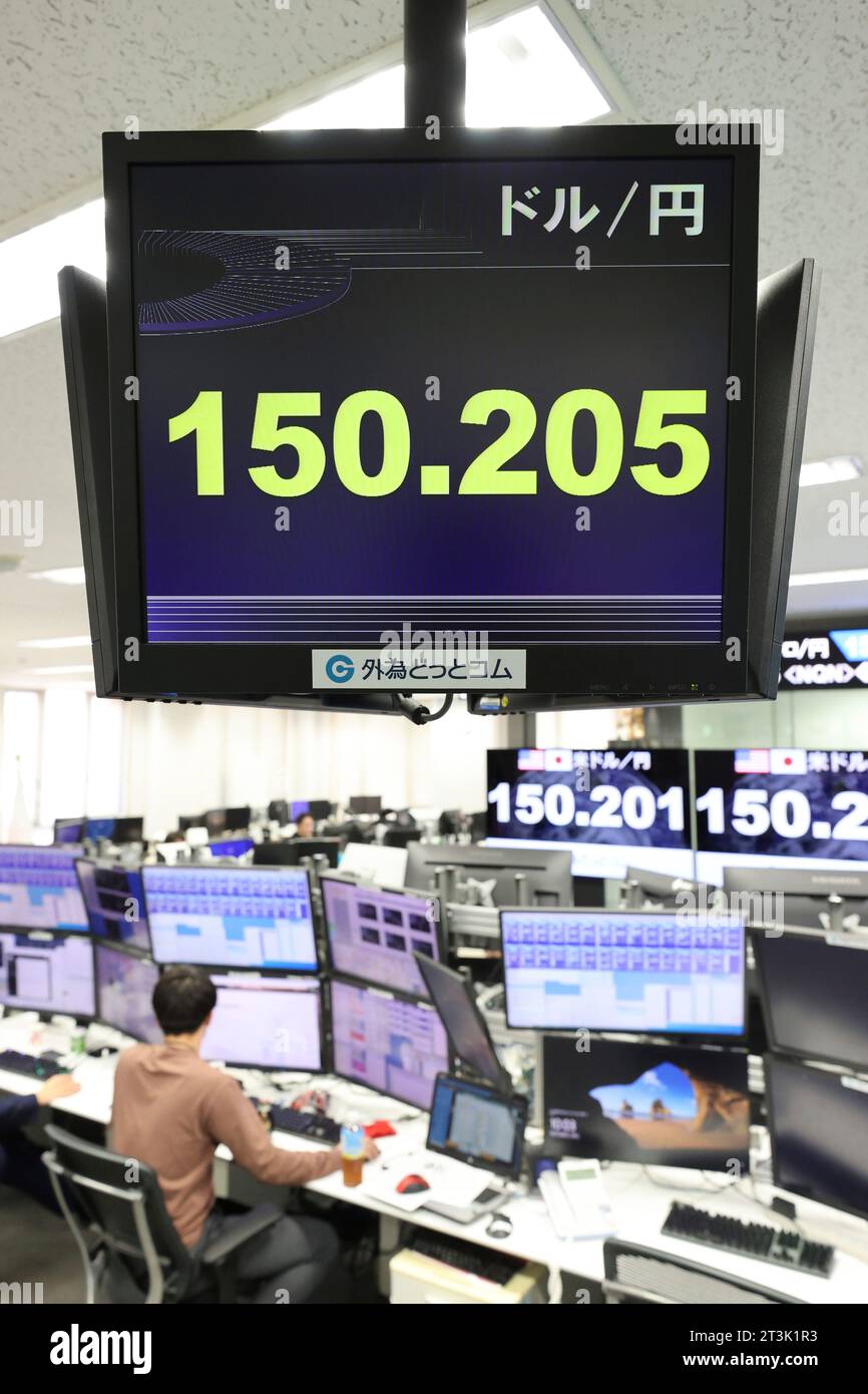A monitor shows the exchange rate of the Japanese yen against the U.S ...