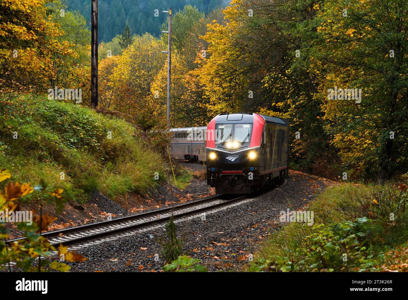Skykomish, WA, USA - October 22, 2023; Amtrak Empire Builder passenger ...