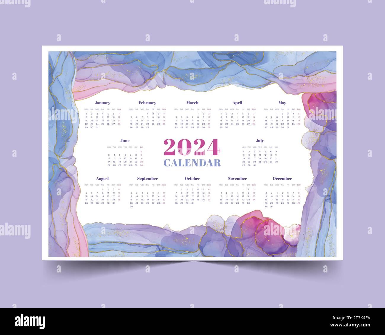 Colorful 2024 calendar template in printable style design vector ...