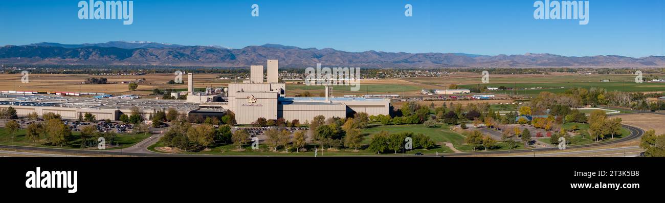 budweiser factory panorama with colorado mountains in background. 2023 ...