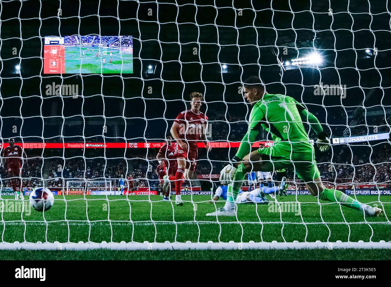 Charlotte FC goalkeeper Kristijan Kahlina gives up a goal to New York ...