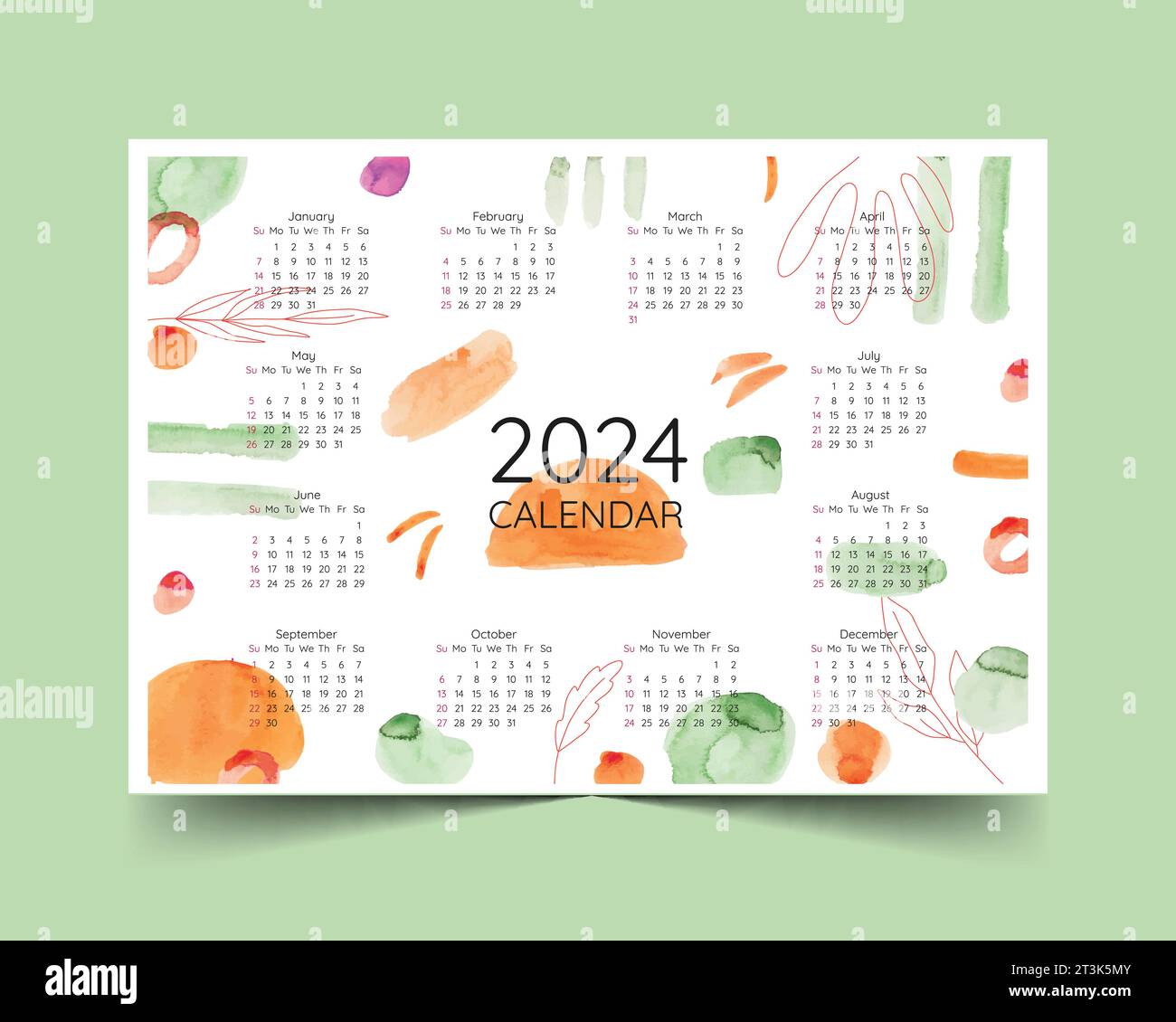 Colorful 2024 calendar template in printable style design vector ...