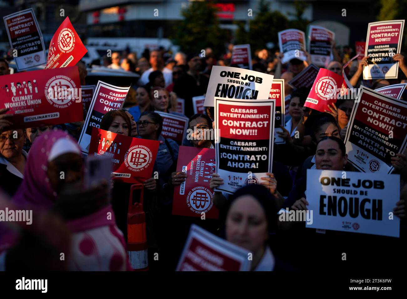 Members of the Culinary Workers Union rally along the Strip, Wednesday ...