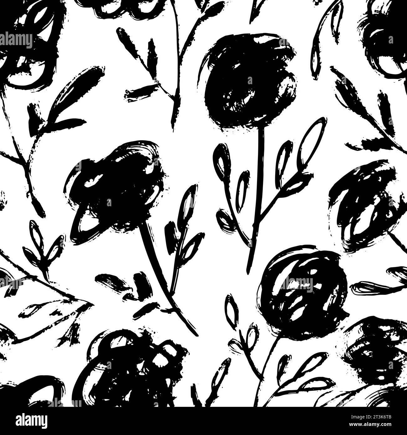 Abstract Dry Brush Ink Roses Seamless Pattern Stock Vector Image & Art ...