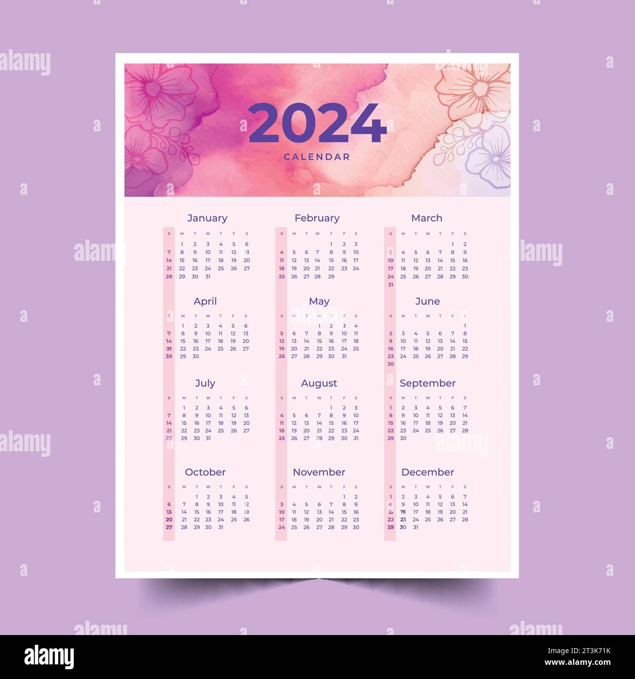 Colorful 2024 calendar template in printable style design vector ... Colorful 2024 calendar template in printable style design vector ...
