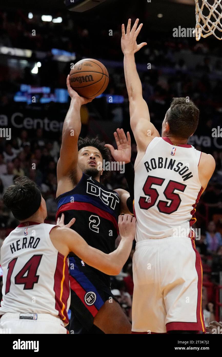 Detroit Pistons guard Cade Cunningham (2) aims to score as Miami Heat ...