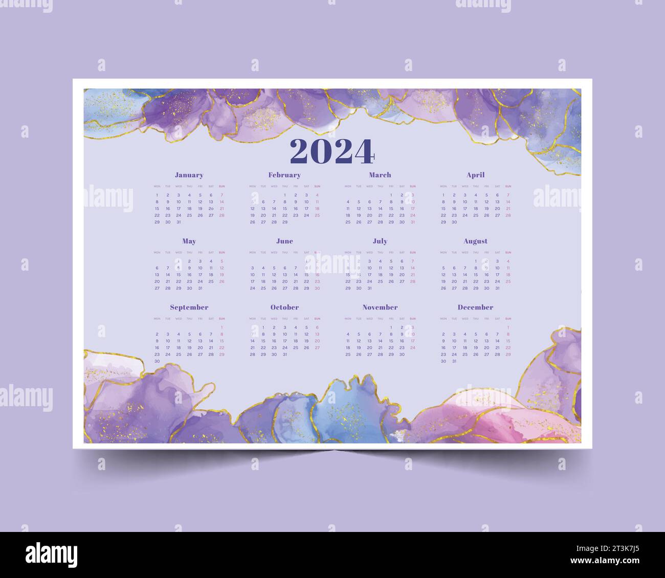 Colorful 2024 calendar template in printable style design vector ...