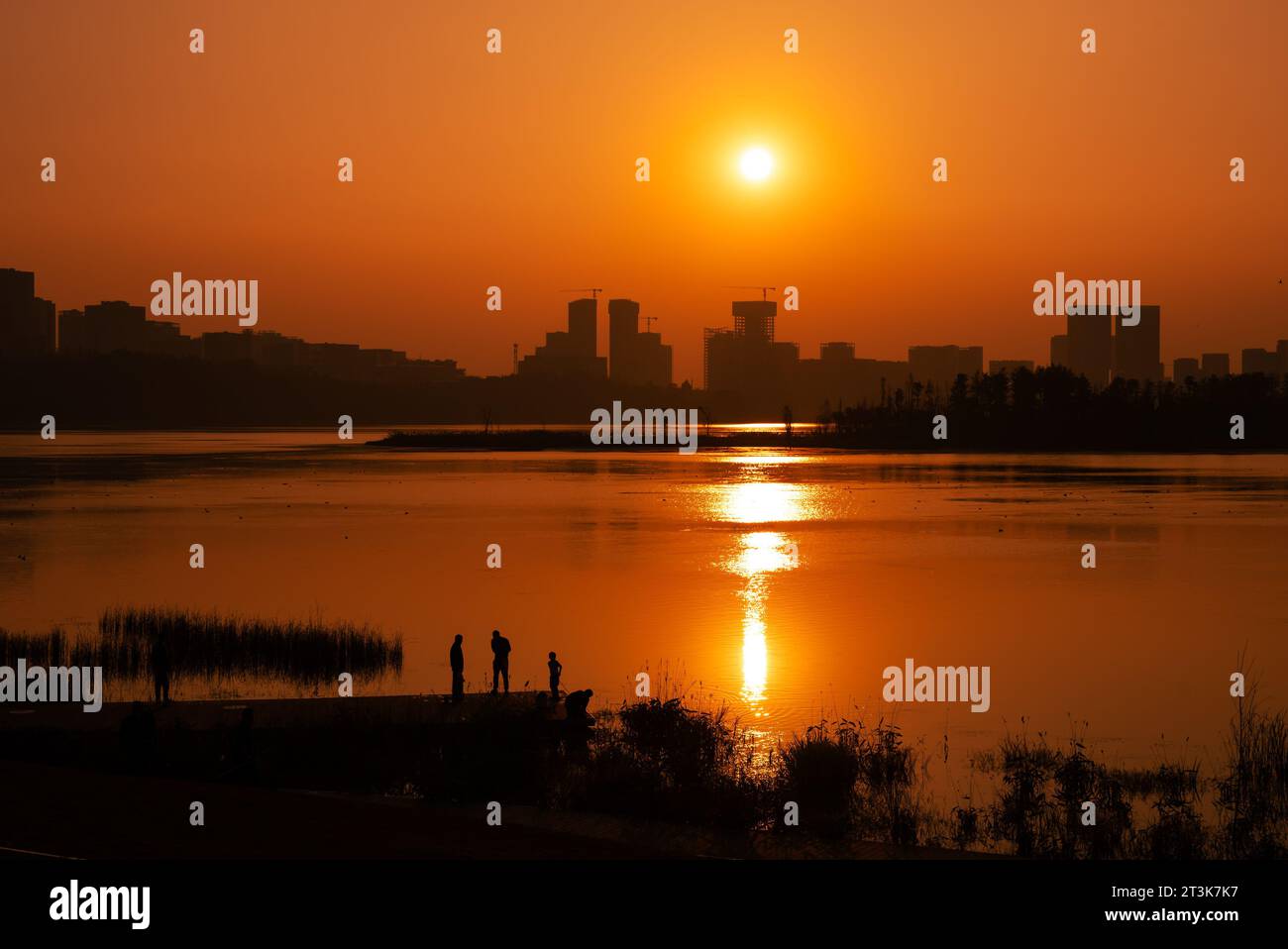 The Romantic Sunset of Xinglong Lake in Tianfu New Area, Chengdu Stock ...