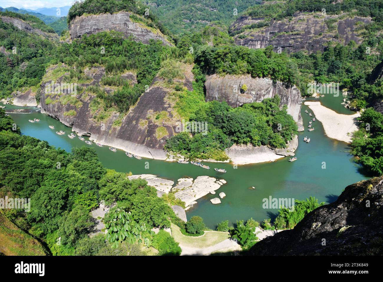 Photo of bamboo rafts drifting in rivers in Wuyi Mountain, Fujian ...