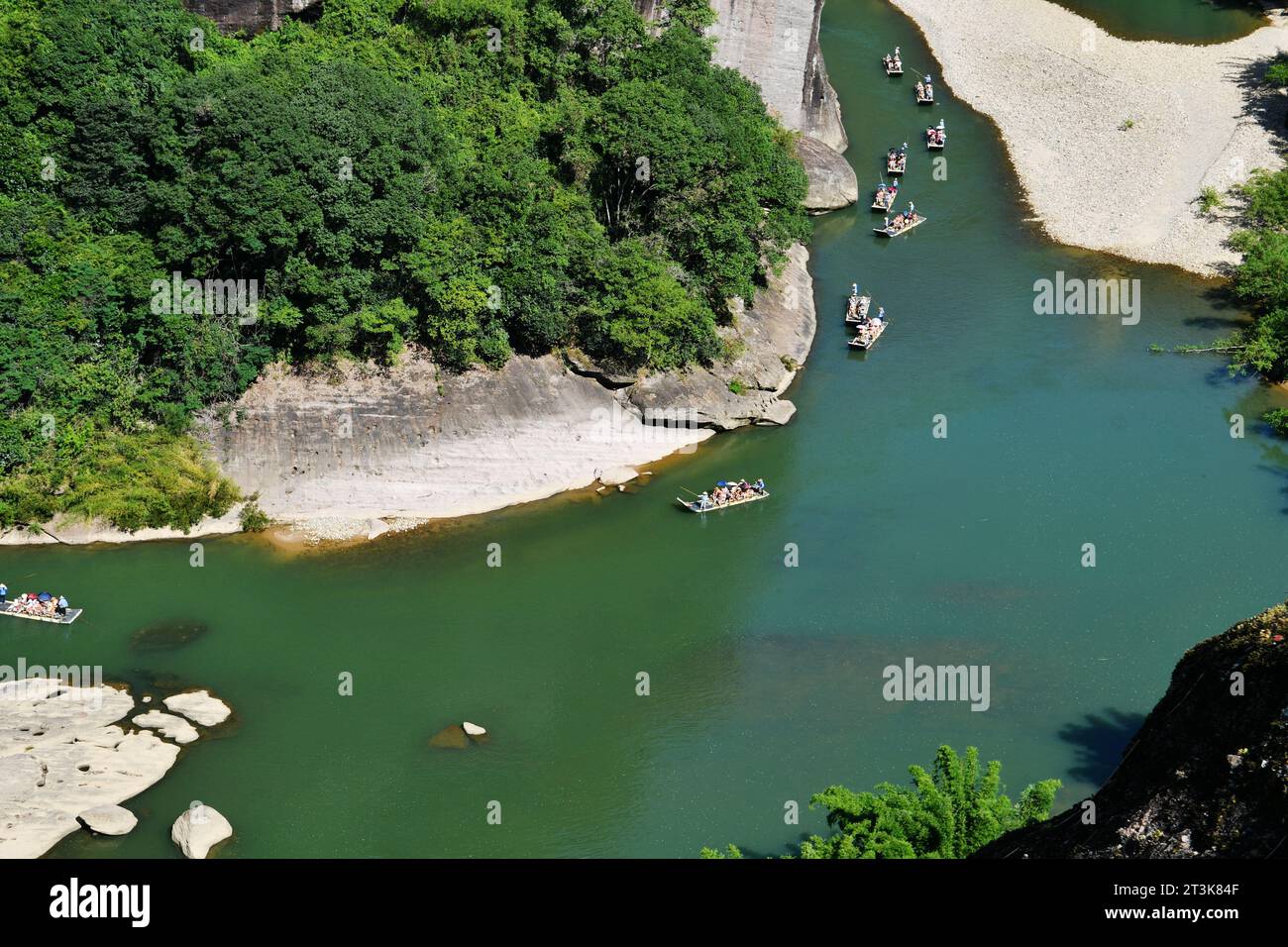 Photo of bamboo rafts drifting in rivers in Wuyi Mountain, Fujian ...