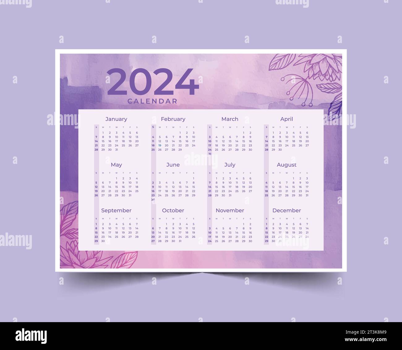 Colorful 2024 calendar template in printable style design vector ...