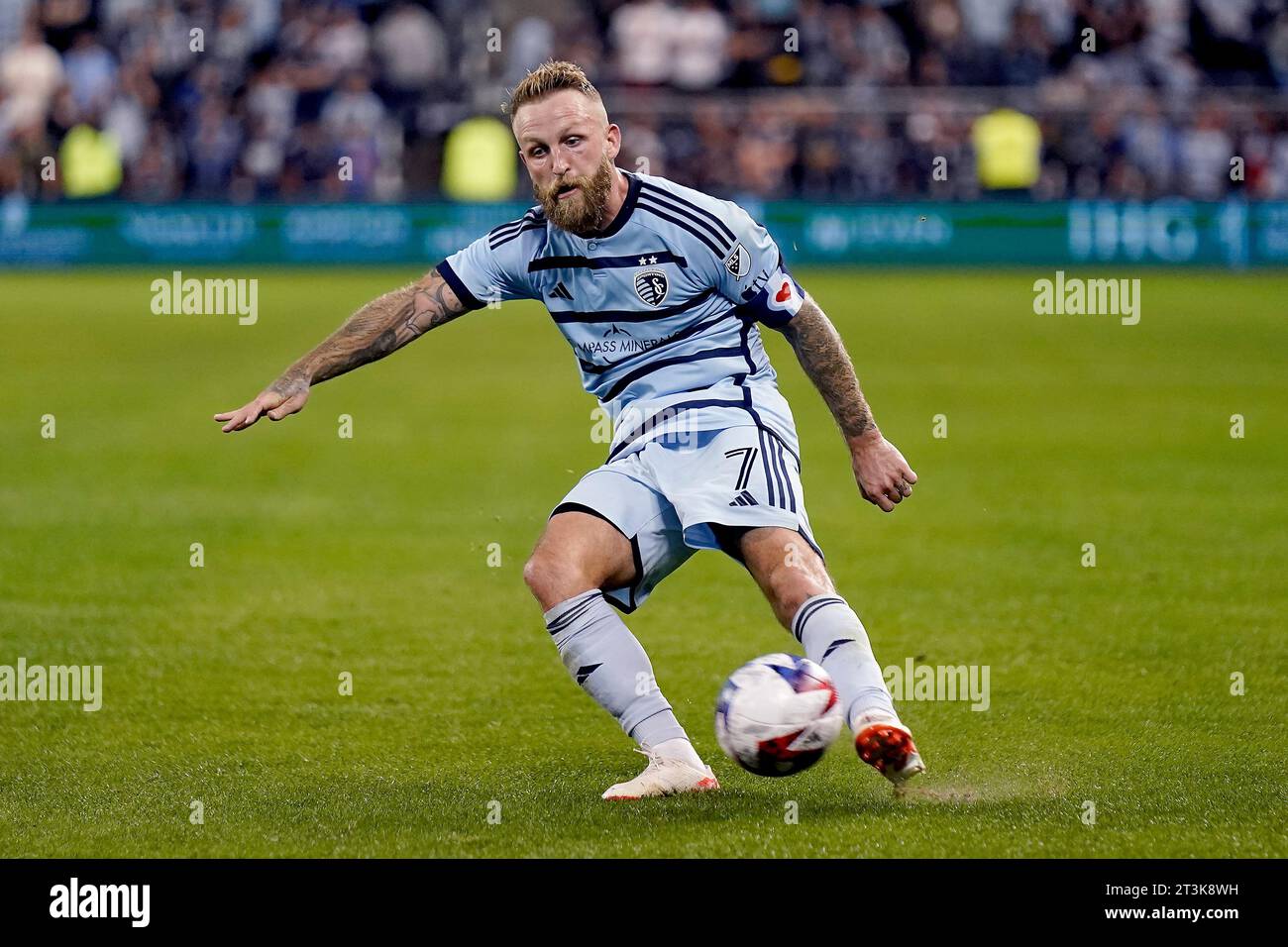 Sporting Kansas City forward Johnny Russell passes the ball during the ...