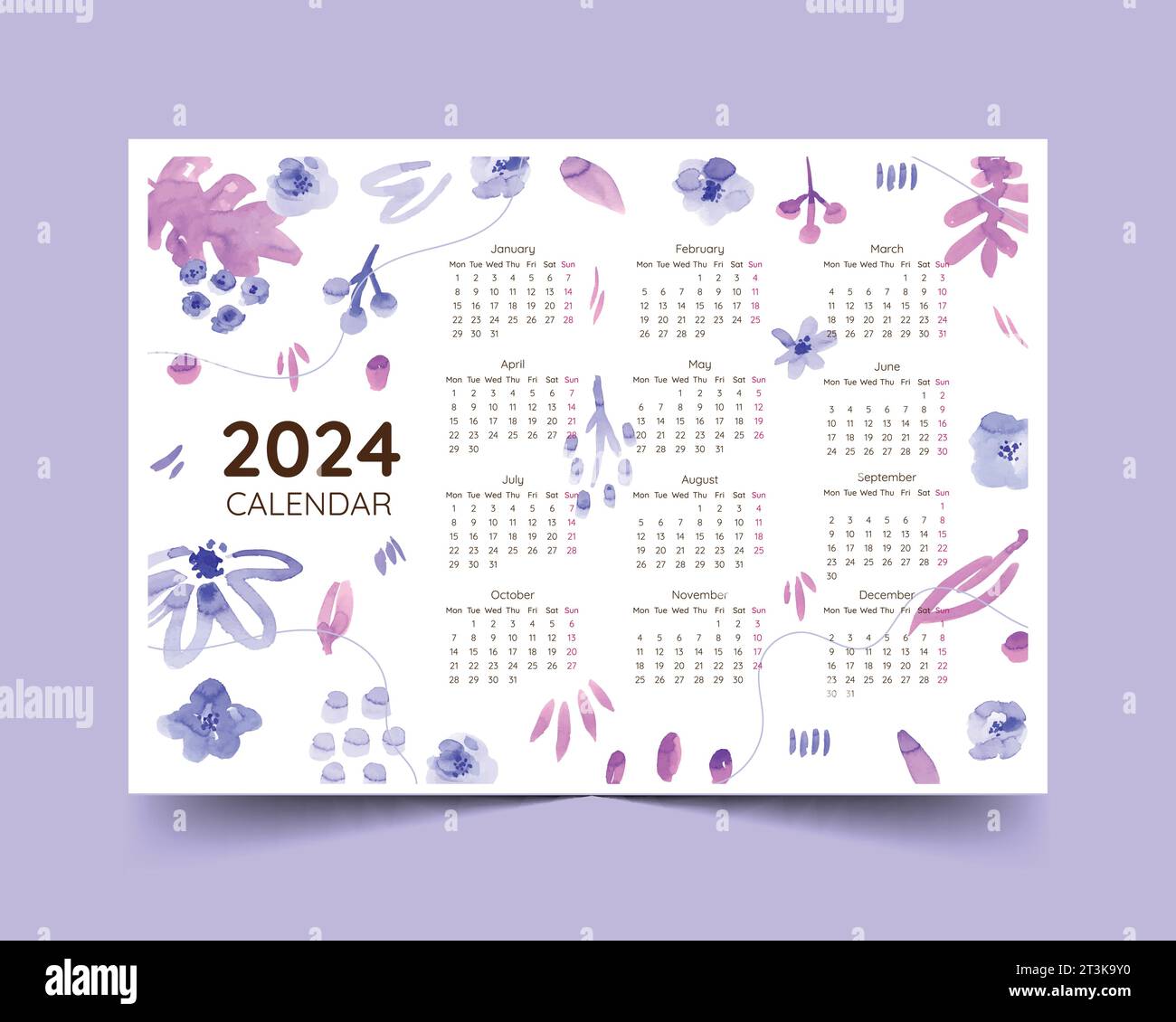 Colorful 2024 calendar template in printable style design vector ...