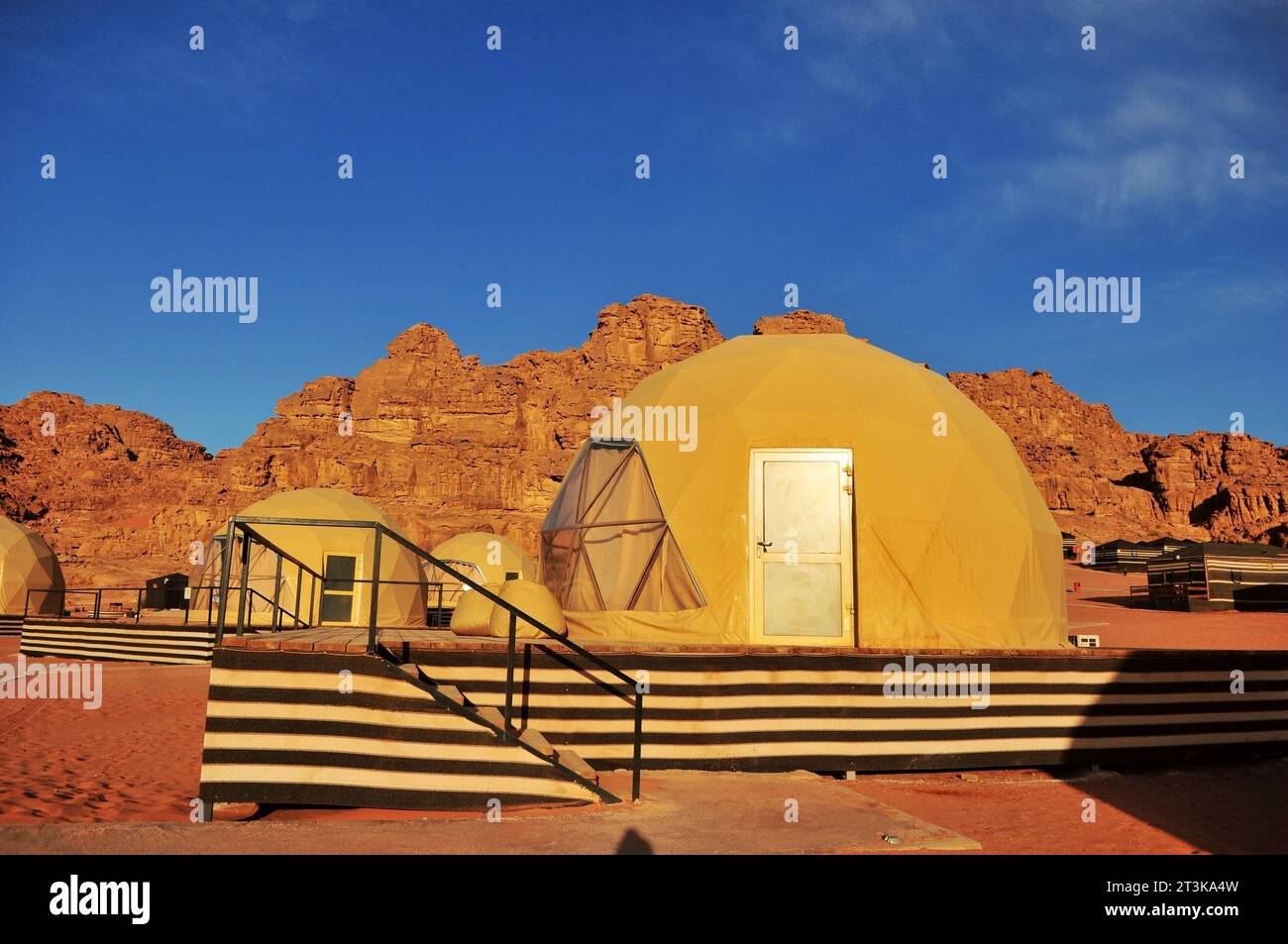 Some tent shaped hotel rooms at the Wadi Rum desert in Jordan where the ...