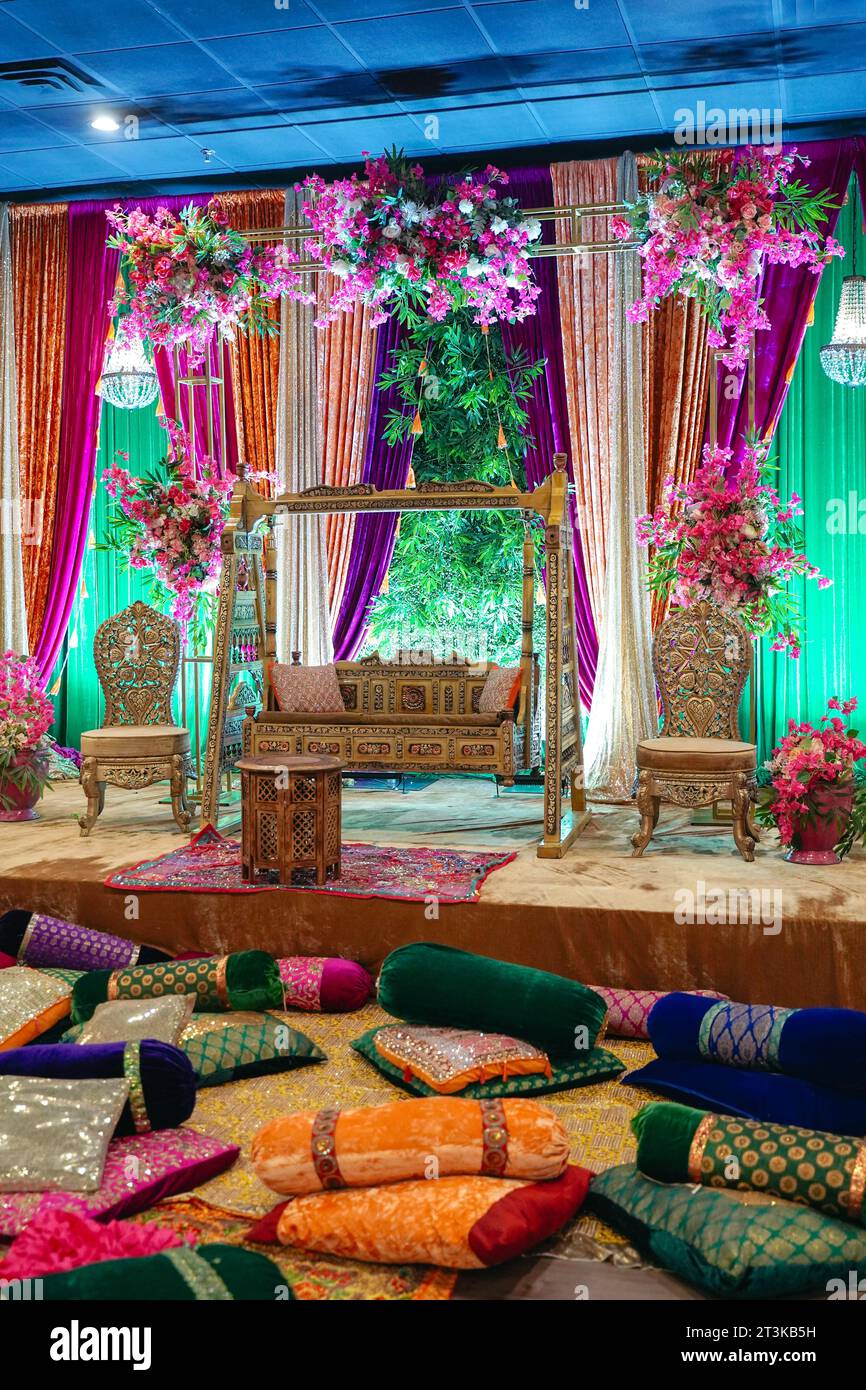 Indian mehendi ceremony decoration Stock Photo - Alamy