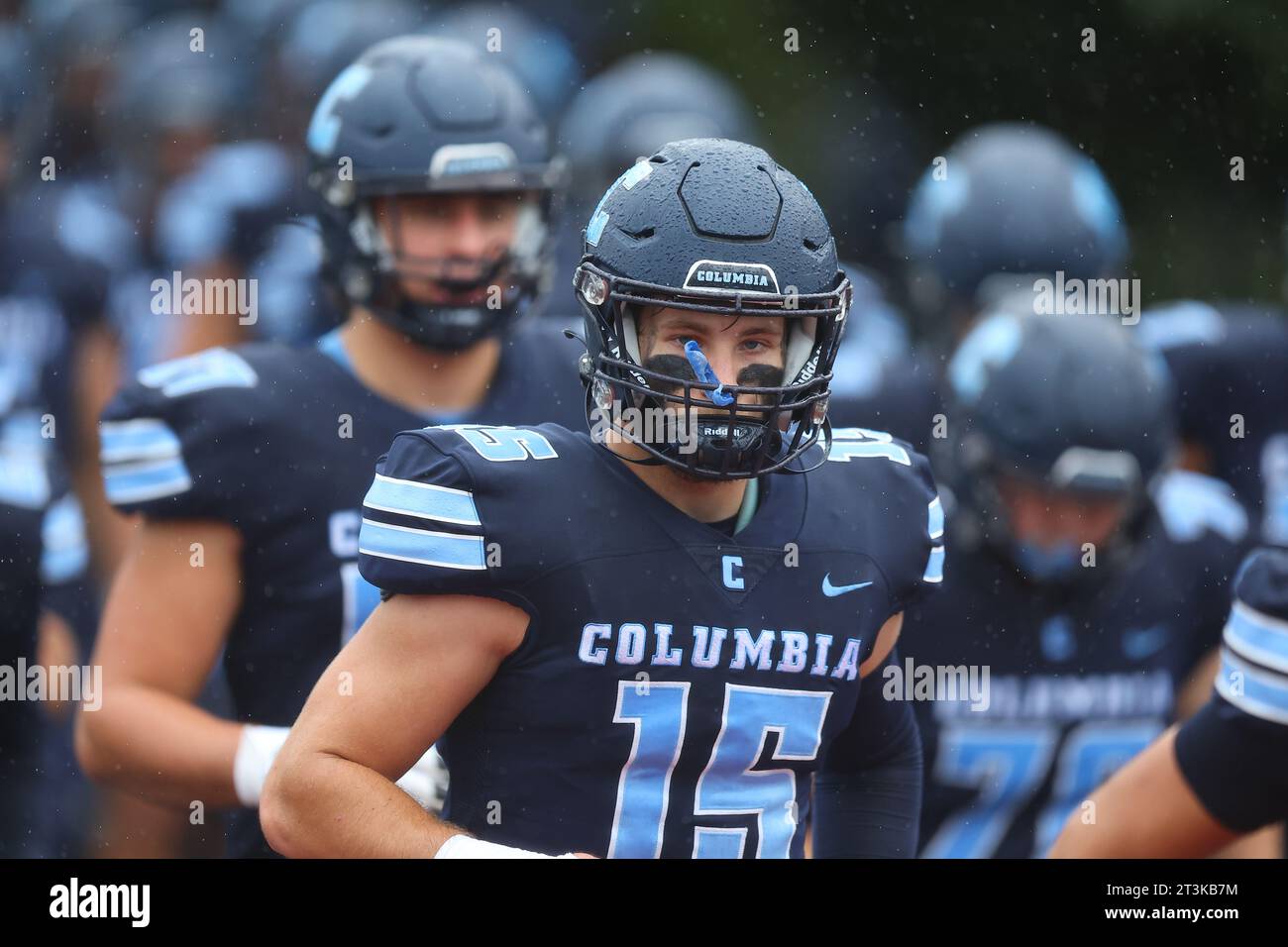 Columbia Lions players run out on the field field before the NCAA ...