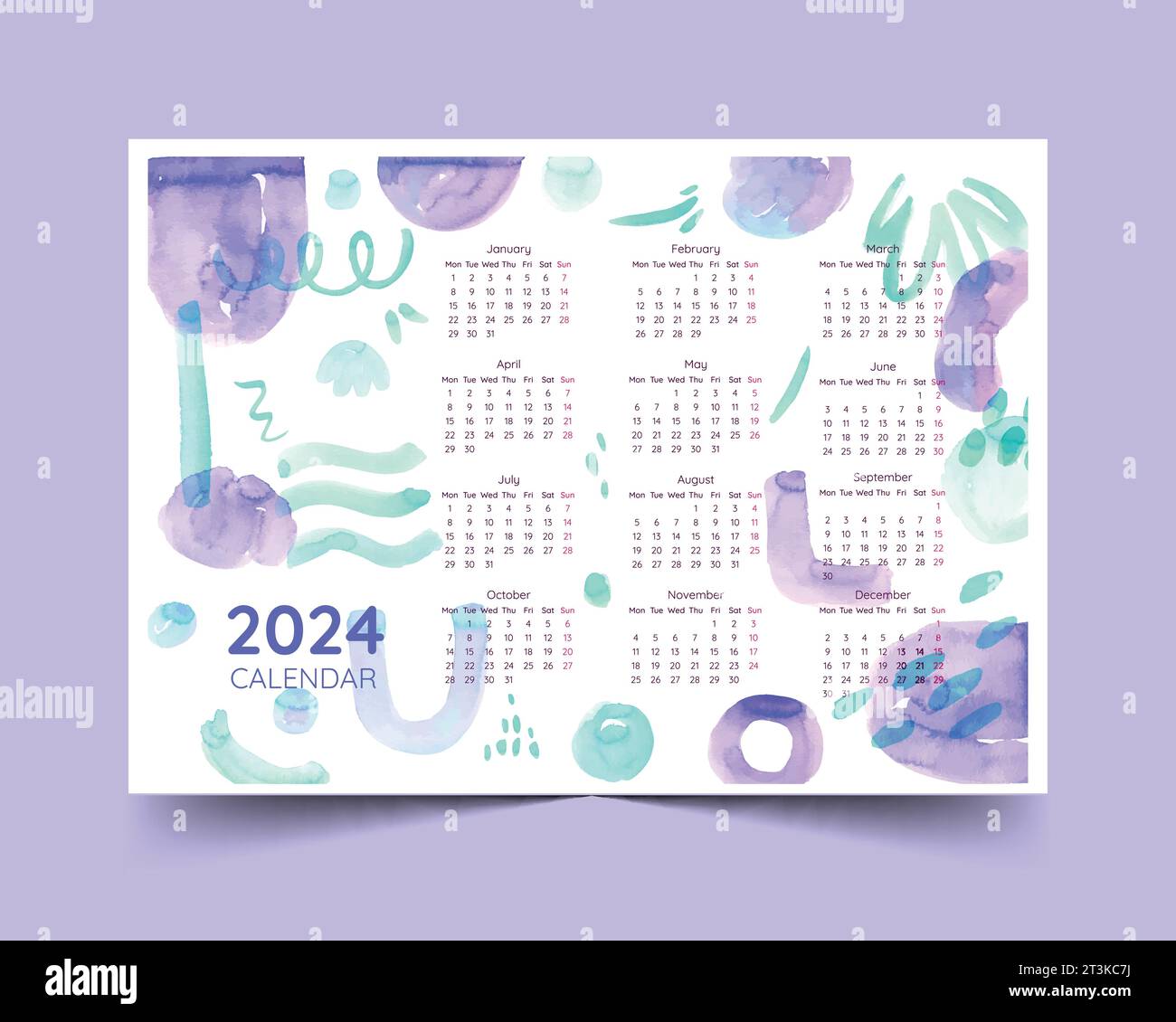 Colorful 2024 calendar template in printable style design vector ...