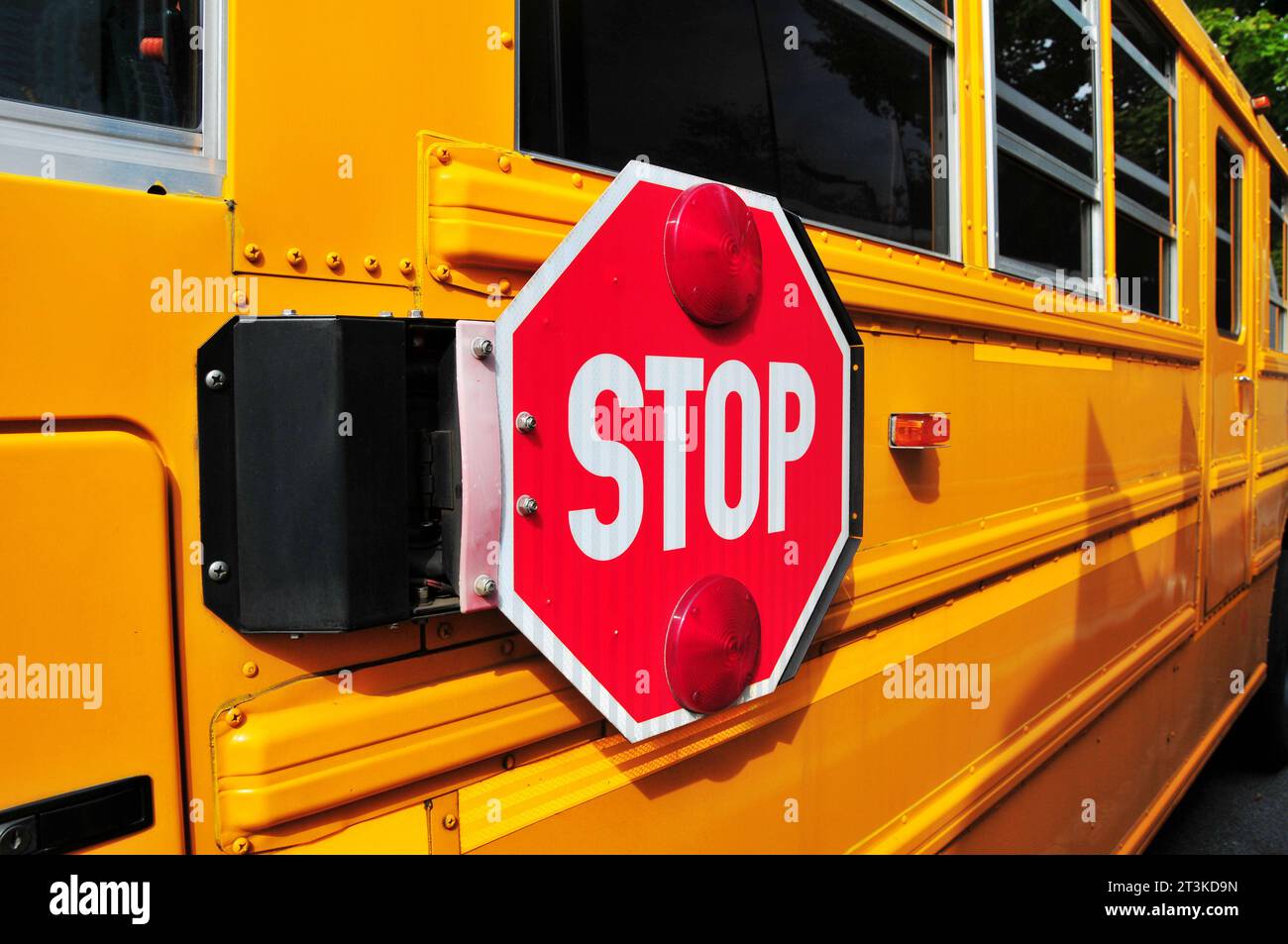 Stop sign on yellow school bus photographed in USA Stock Photo - Alamy