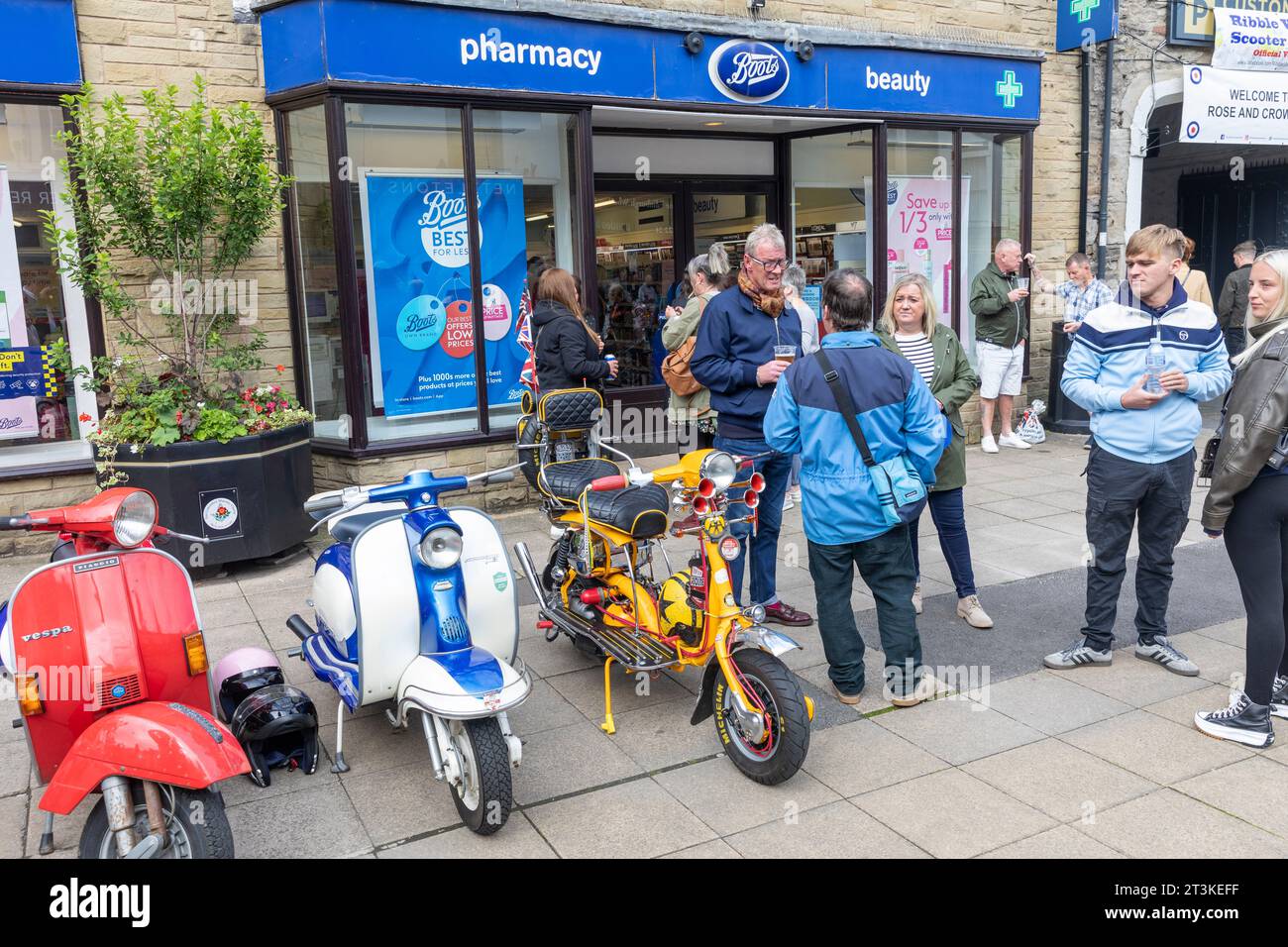 Clitheroe Lancashire, in 2023, annual Ribble Valley Scooter rally, saw ...