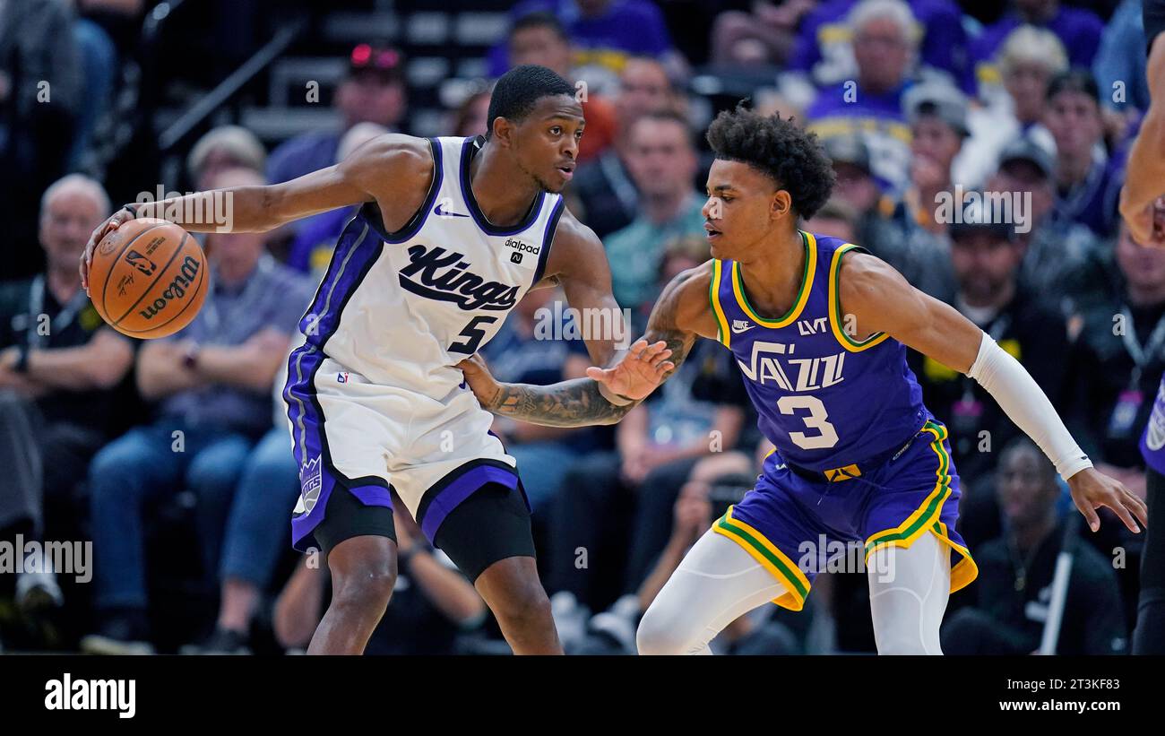 Utah Jazz guard Keyonte George (3) defends against Sacramento Kings ...
