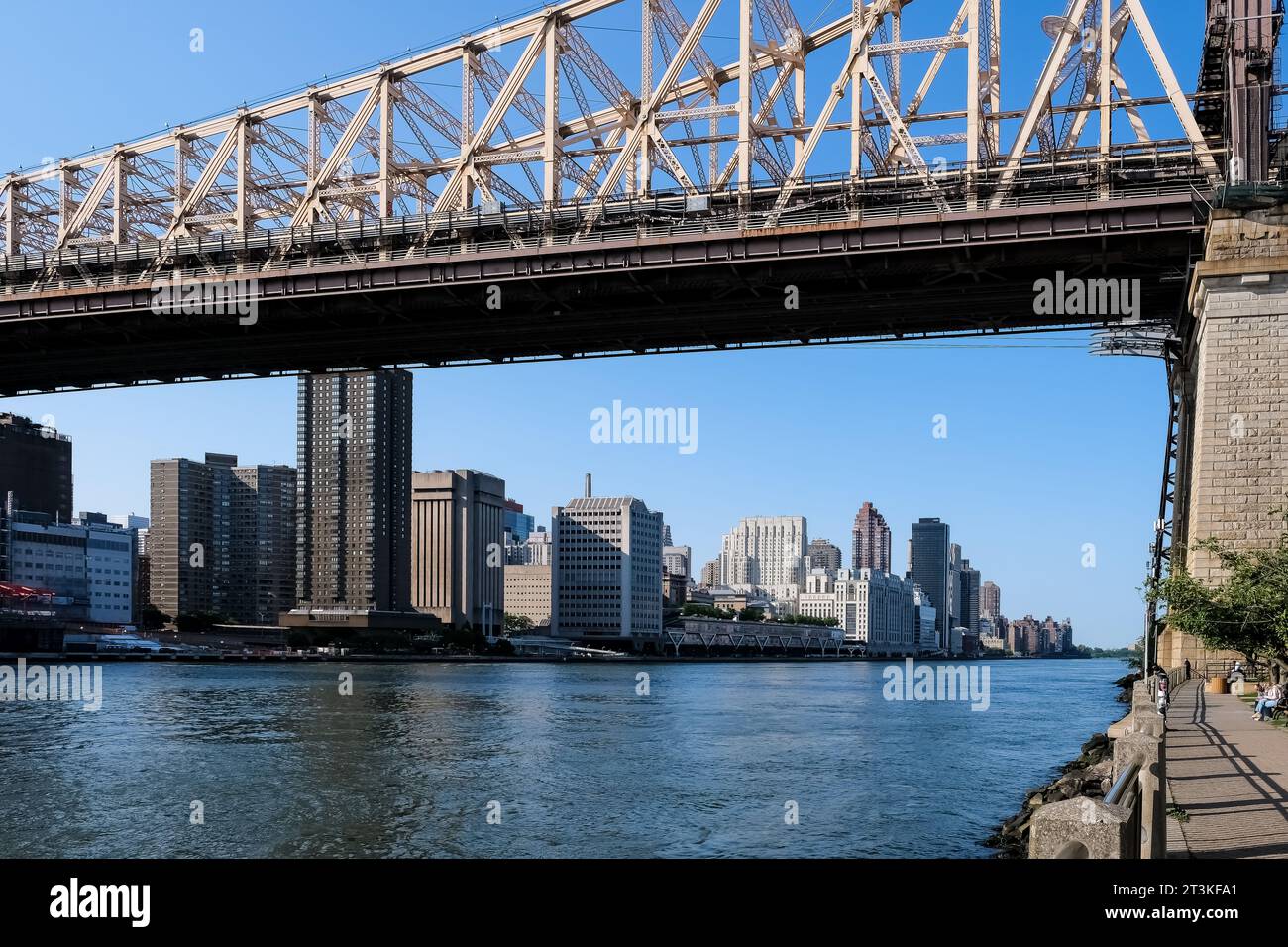 View of the Queensboro Bridge, a key cantilever bridge over the East ...