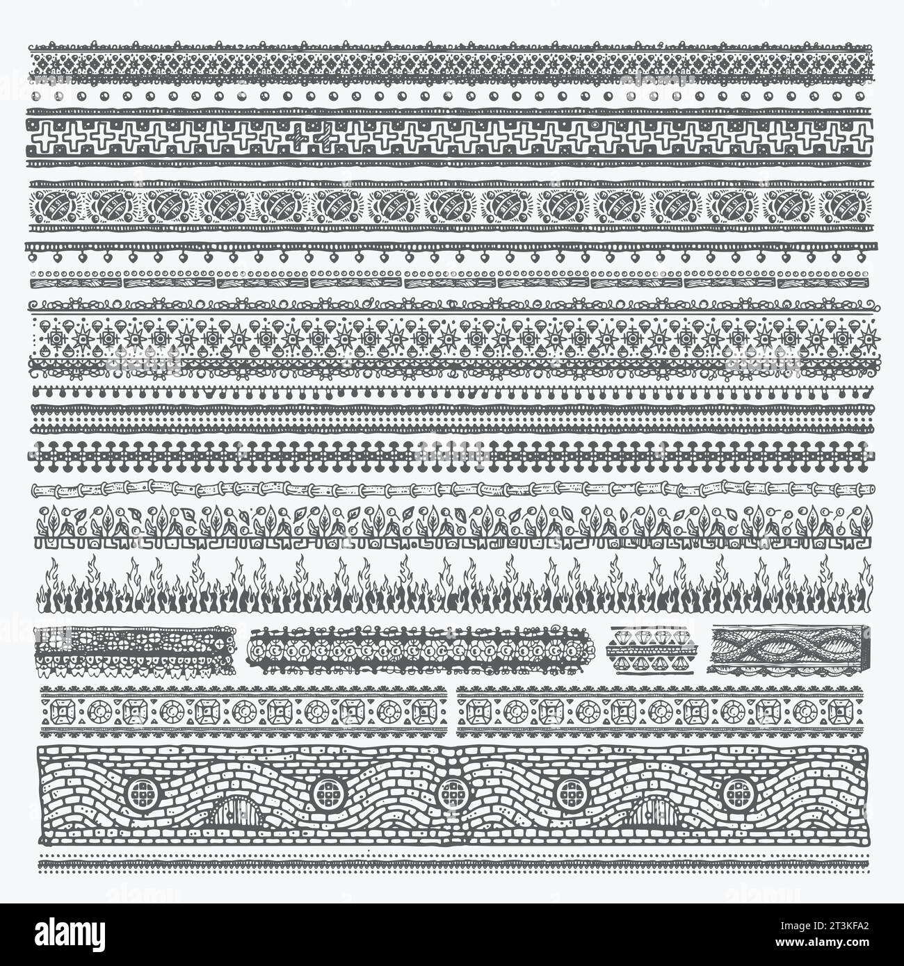 Hand drawn line border set and design elements Vector Image Stock ...