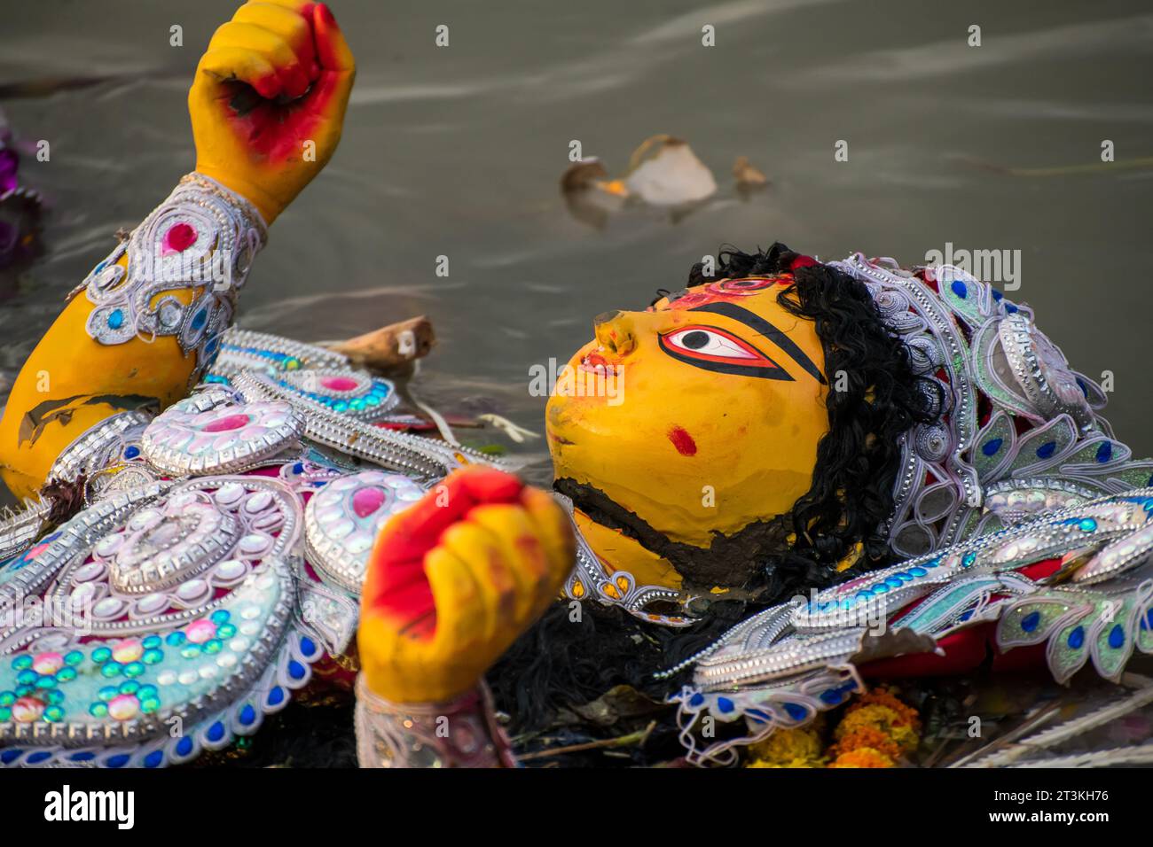 Immersion of idol goddess durga in river after completion of four days ...