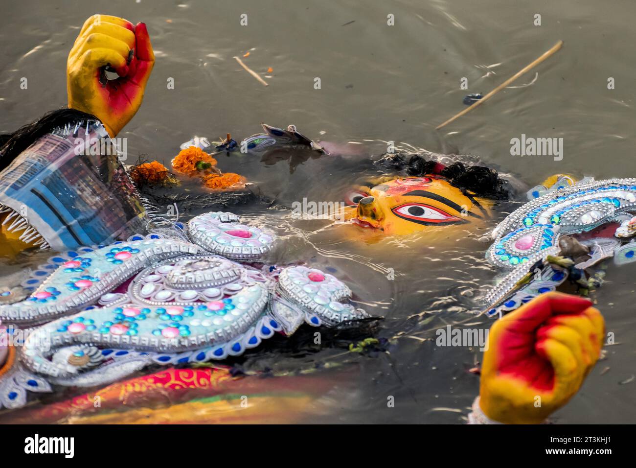 Immersion of idol goddess durga in river after completion of four days ...