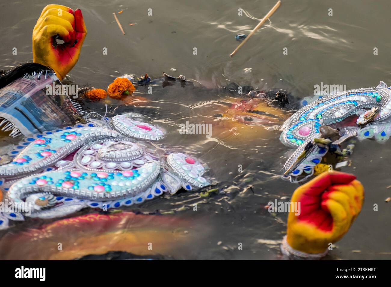 Immersion of idol goddess durga in river after completion of four days ...
