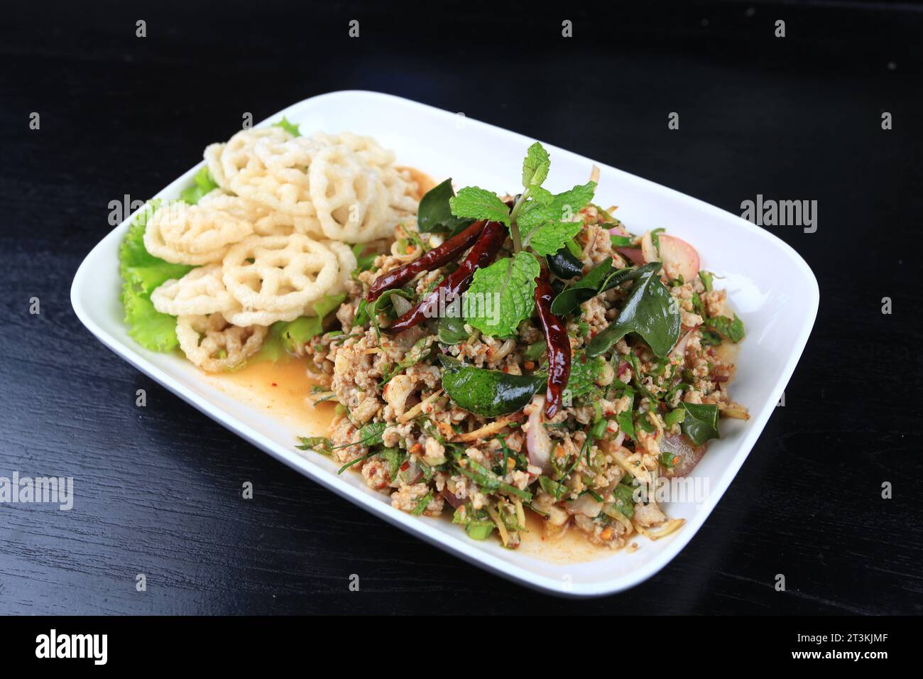 Spicy minced pork salad or larb moo popular foods in thailand Stock ...