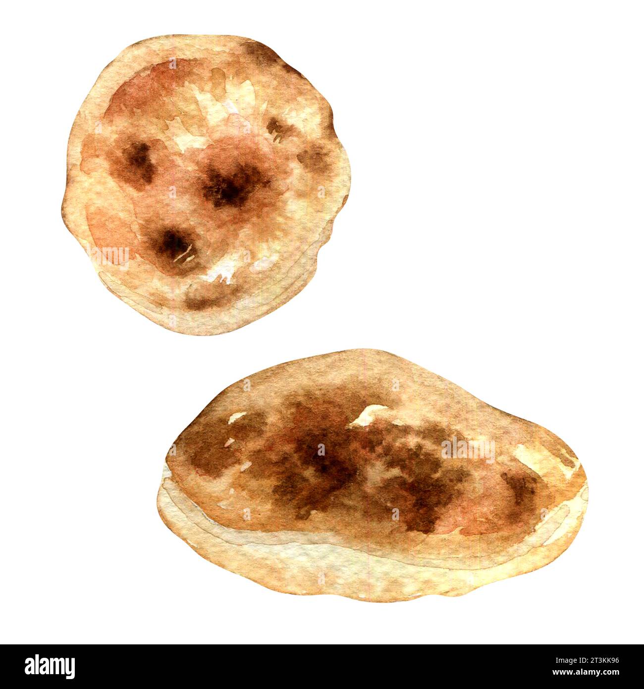 Israeli, Greek flat bread pita watercolor illustration isolated on ...